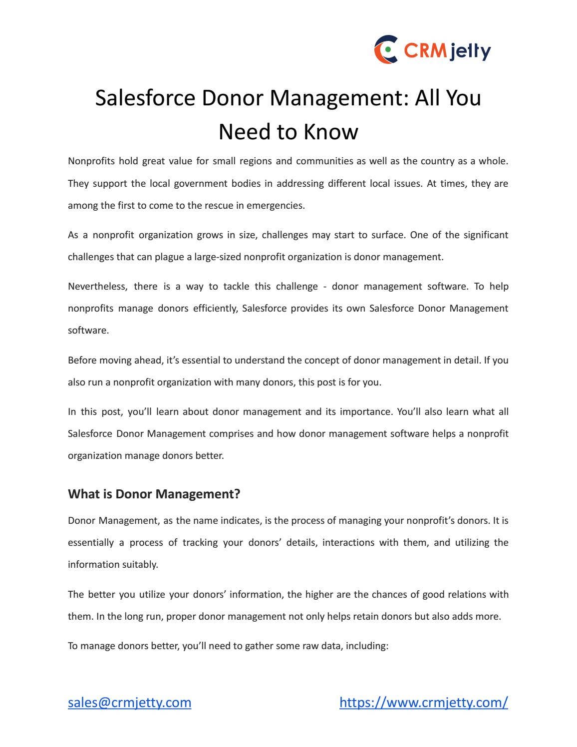 Salesforce Donor Management: All You Need to Know by CRMJetty - Issuu