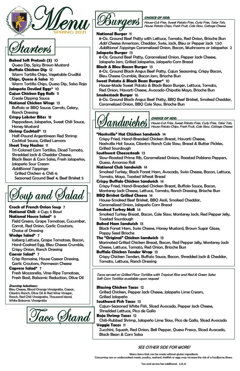 Spring Menu for The National Golf Club of Kansas City by Loch Lloyd ...