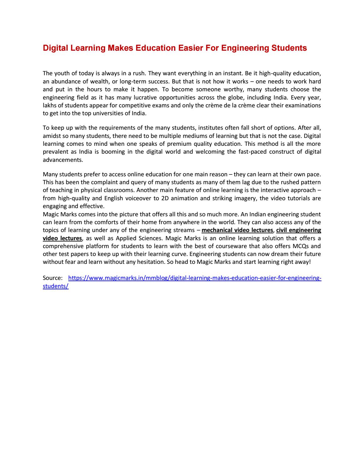 Digital Learning Makes Education Easier For Engineering Students by magicmarks - Issuu