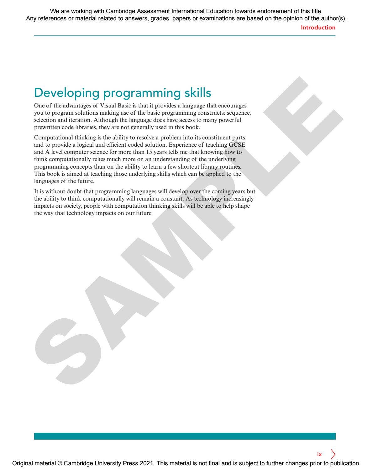 Cambridge IGCSE & O Level Computer Science Programming Book for Microsoft Visual Basic Sample by ...