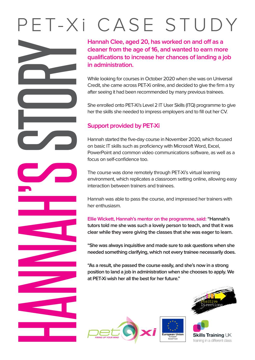 Case Study - Hannah’s Story by PET-Xi Training - Issuu