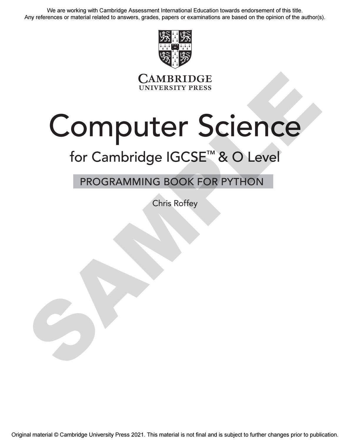 Cambridge Igcse And O Level Computer Science Programming Book For Python Sample By Cambridge