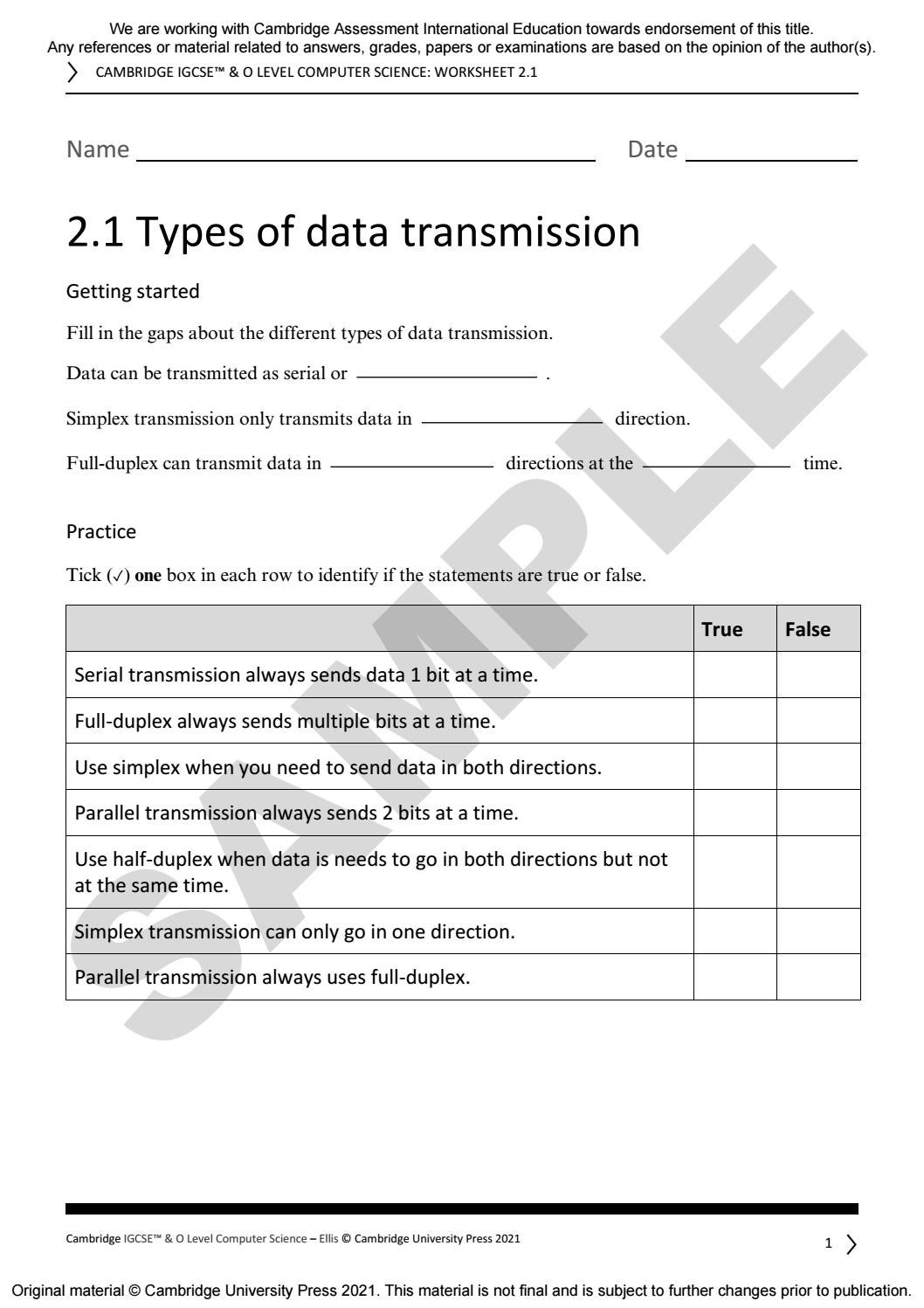 Cambridge IGCSE O Level Computer Science Teacher s Resource Sample By