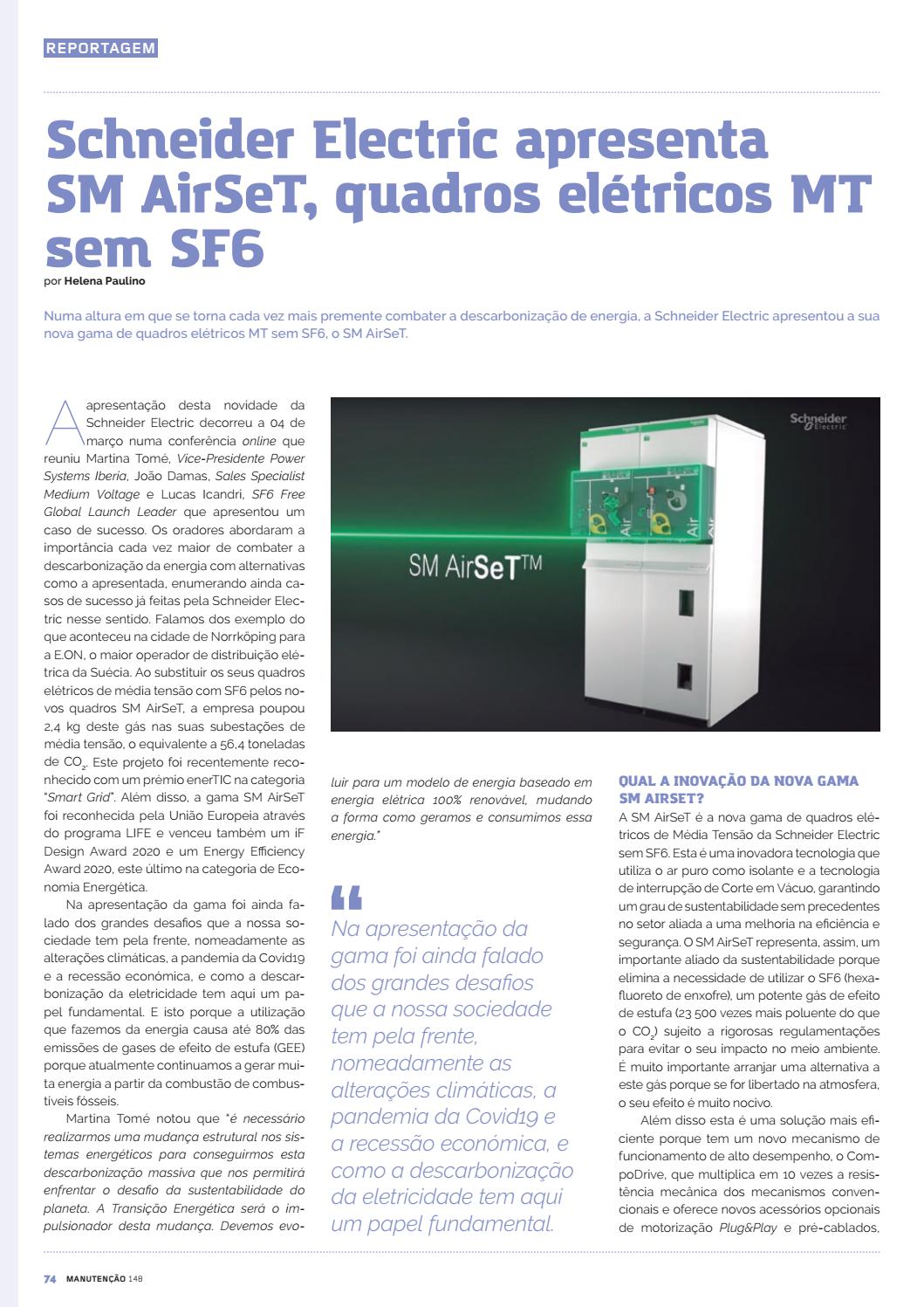 Schneider Electric apresenta SM AirSeT, quadros elétricos MT sem SF6 by ...