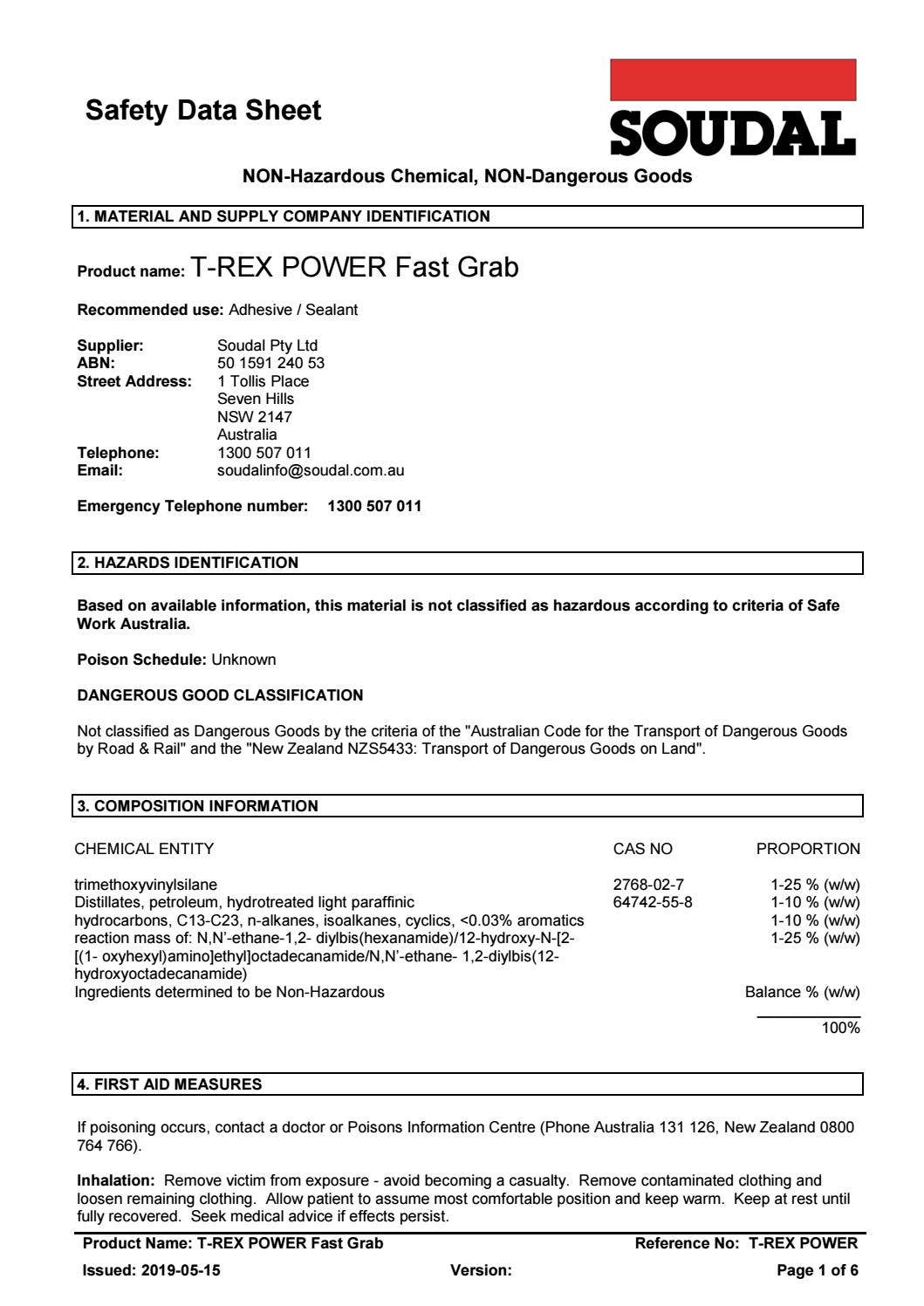 T-Rex Power Fast Grab Safety Data by nationaltiles - Issuu