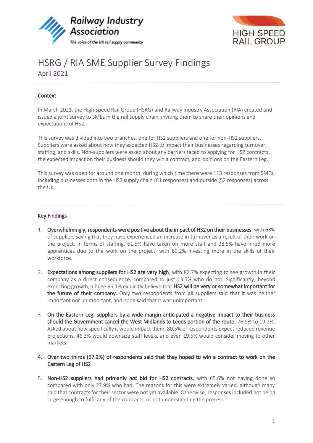 HSRG RIA Supplier Survey Findings by Railway Industry Association - Issuu