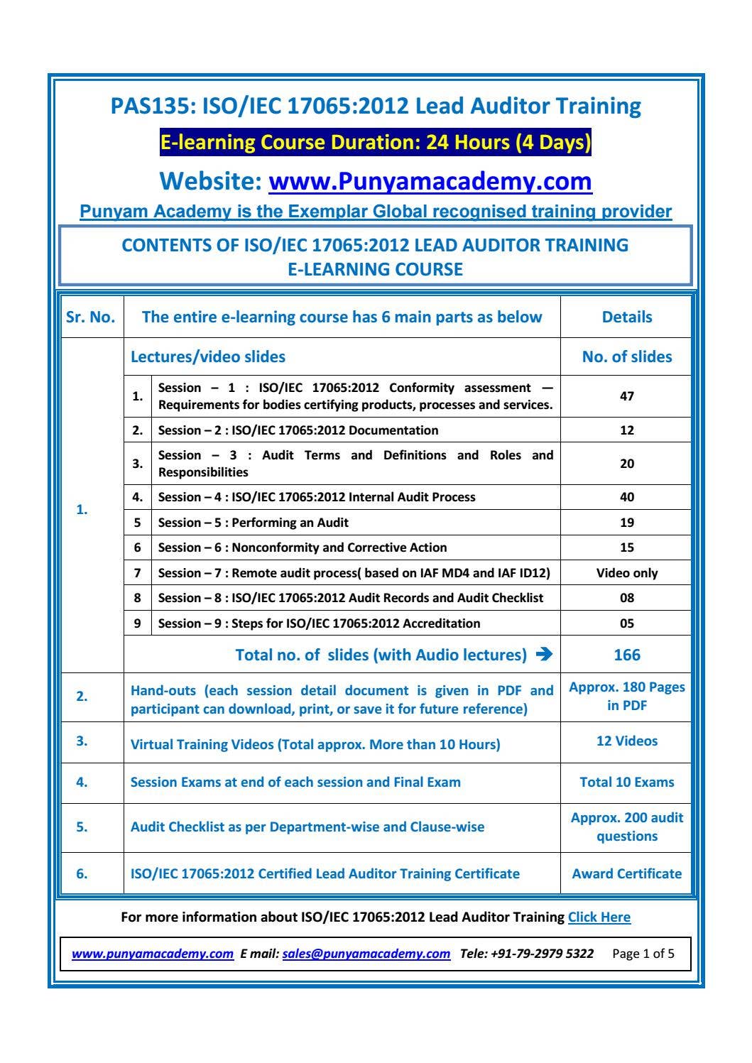 ISO 17065 Lead Auditor Training by Punyam Academy - Issuu