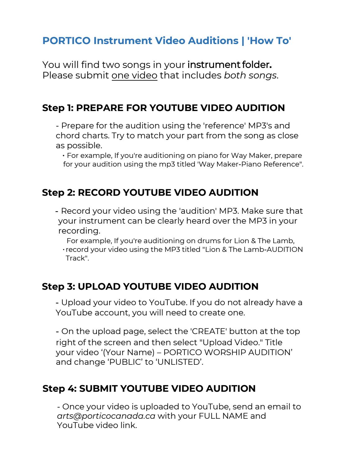 Audition Instructions for Instrumentalists by PORTICO Canada - Issuu