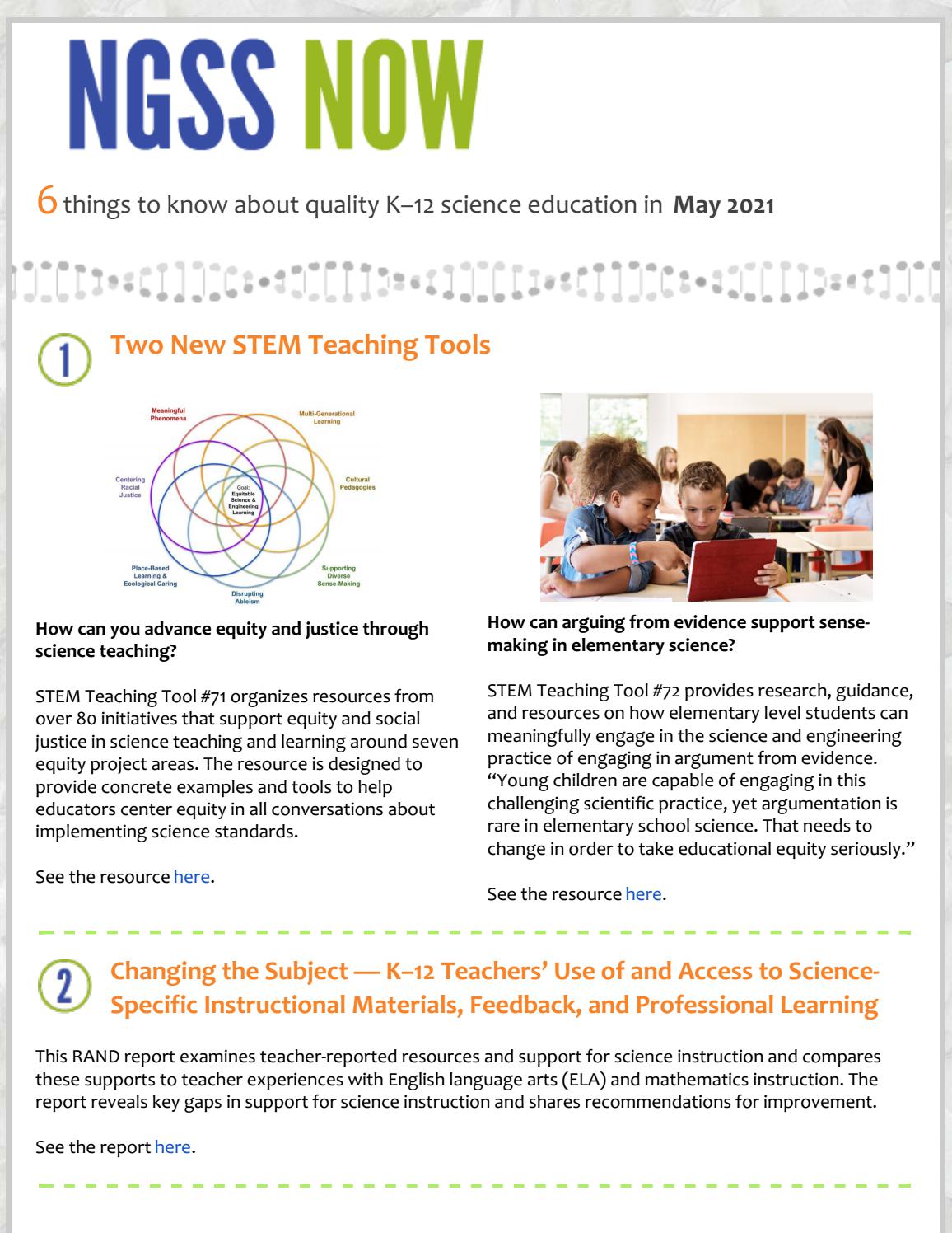 May 2021 NGSS Now Newsletter by NextGenScience - Issuu