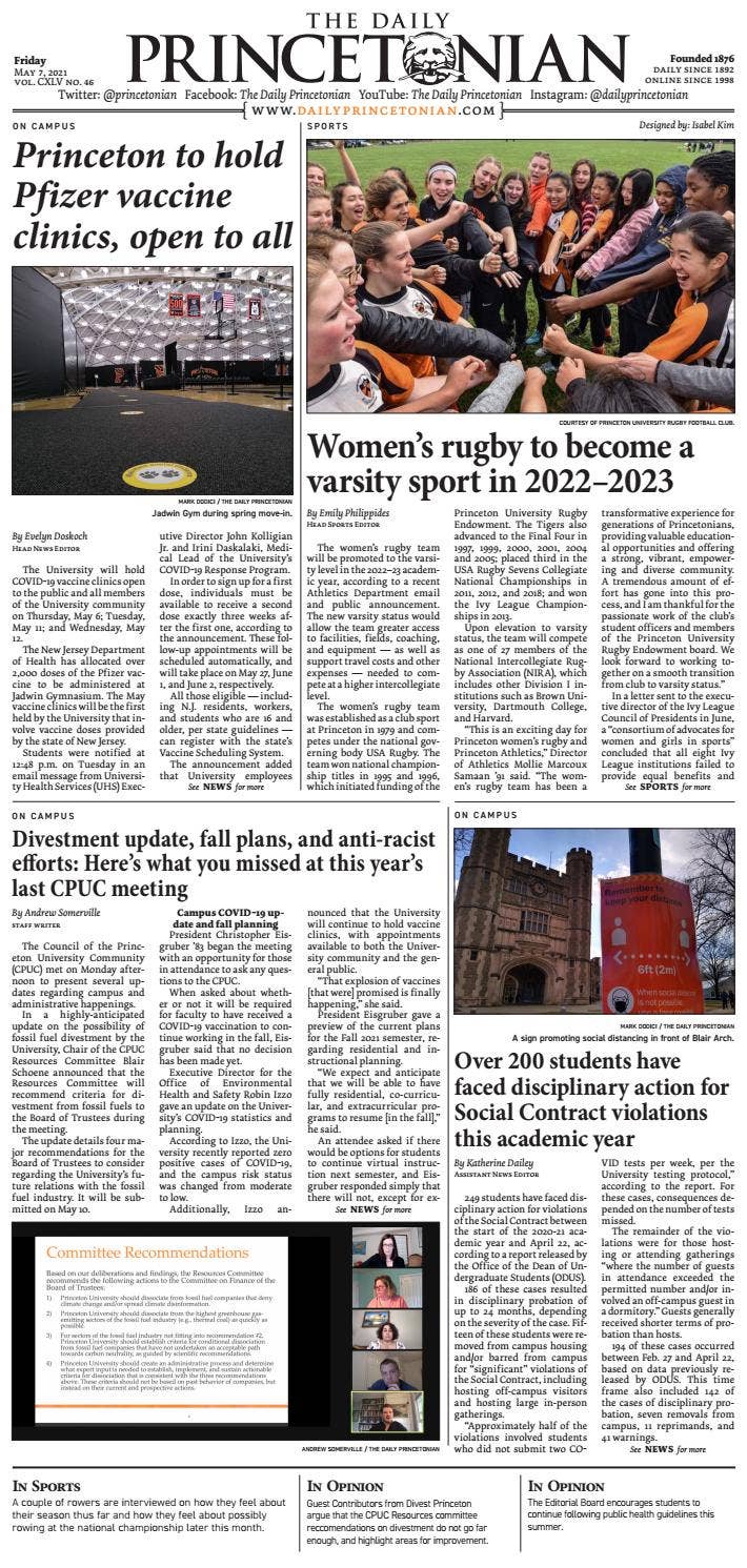 The Daily Princetonian Front Page: May 7, 2021 by The Daily ...