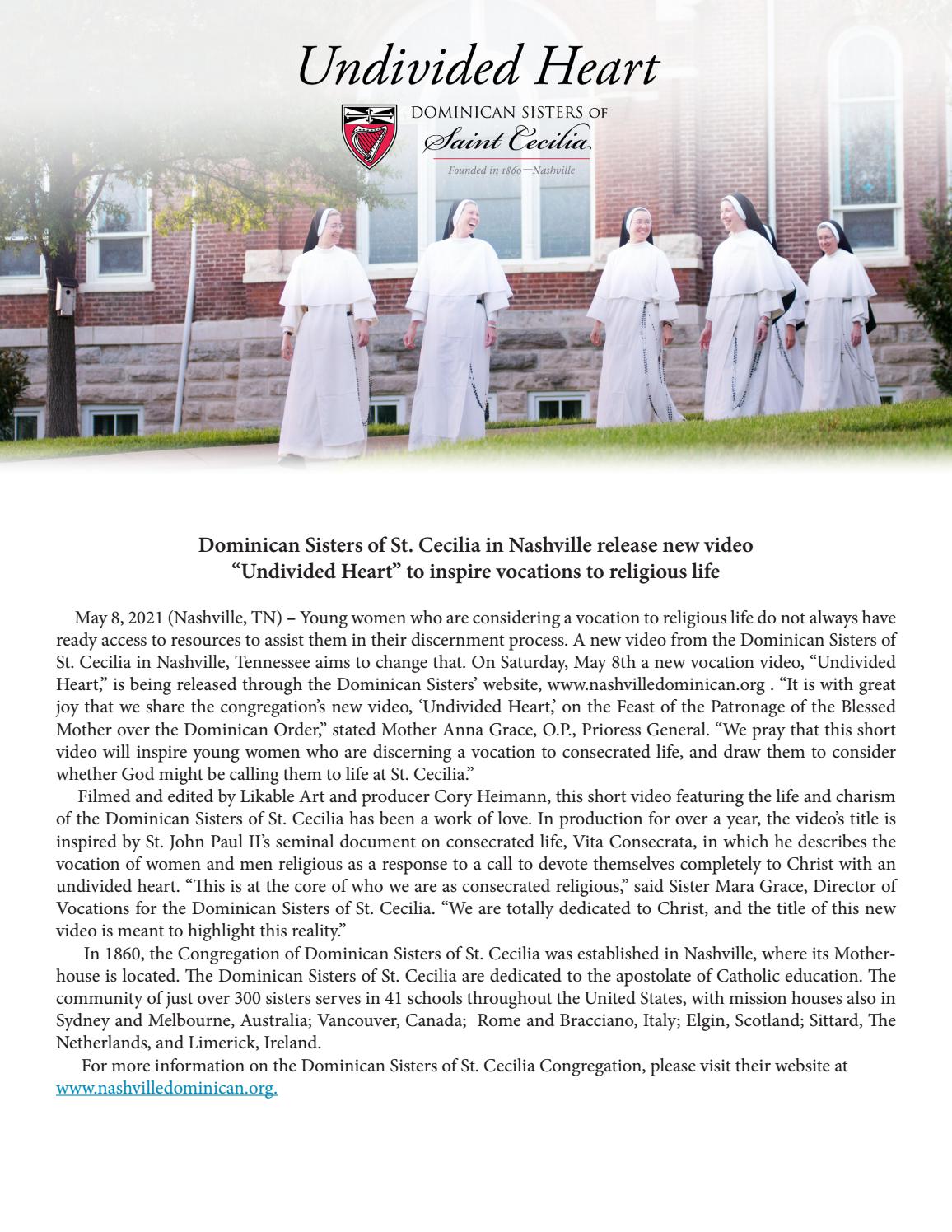 Undivided Heart Video Press Release by Dominican Sisters of St. Cecilia ...