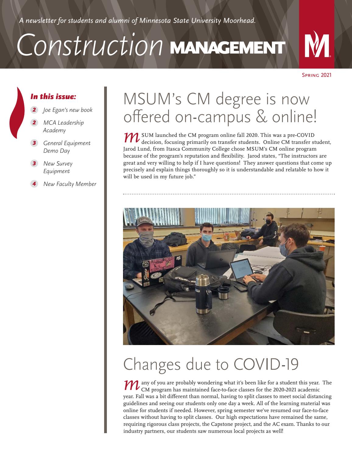 Construction Management Newsletter - Spring 2021 by MSU Moorhead - Issuu