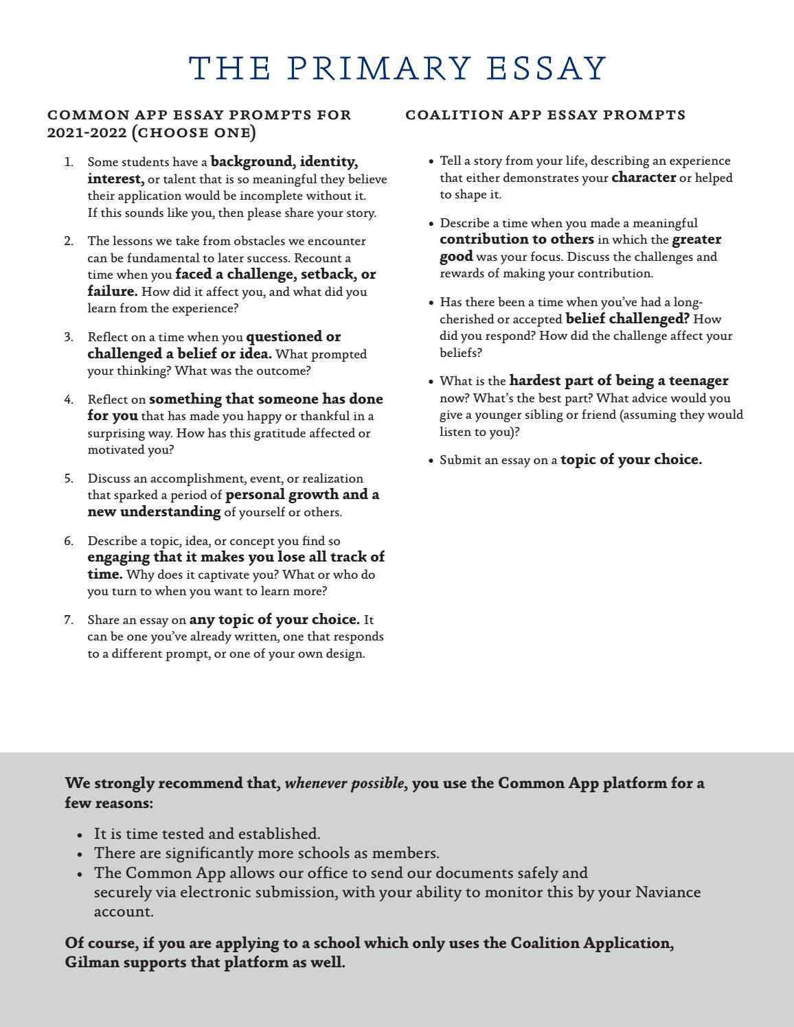 Gilman School College Counseling Essay Guidebook by Gilman School - Issuu