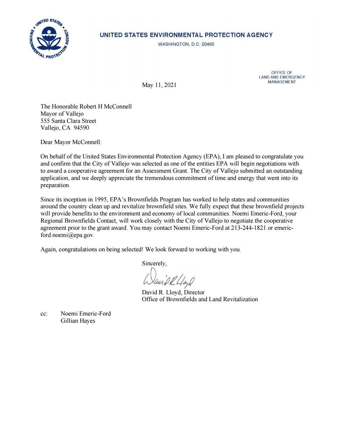 EPA Grant Award Letter by cityofvallejo - Issuu