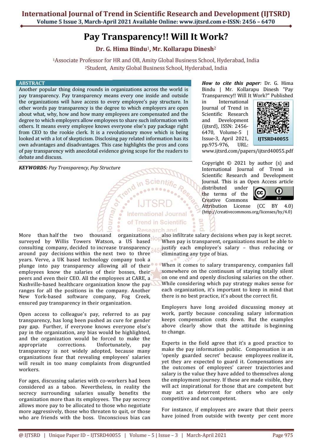 Pay Transparency Will It Work by International Journal of Trend in ...