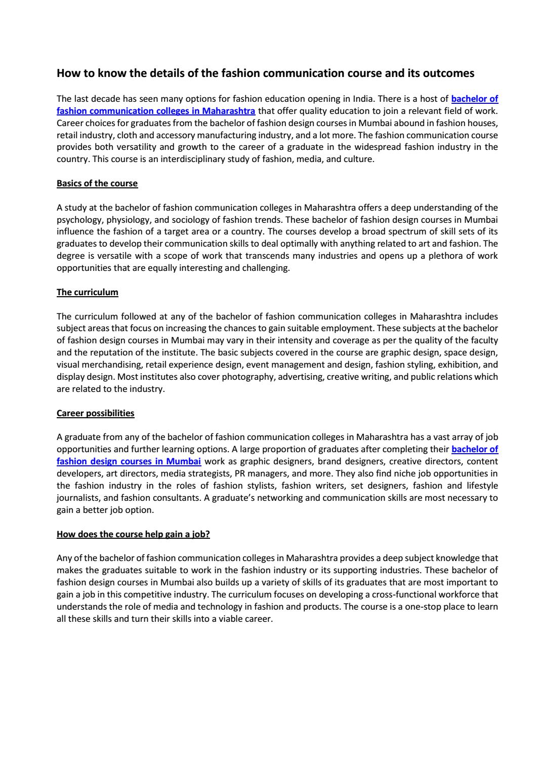 How to know the details of the fashion communication course and its ...