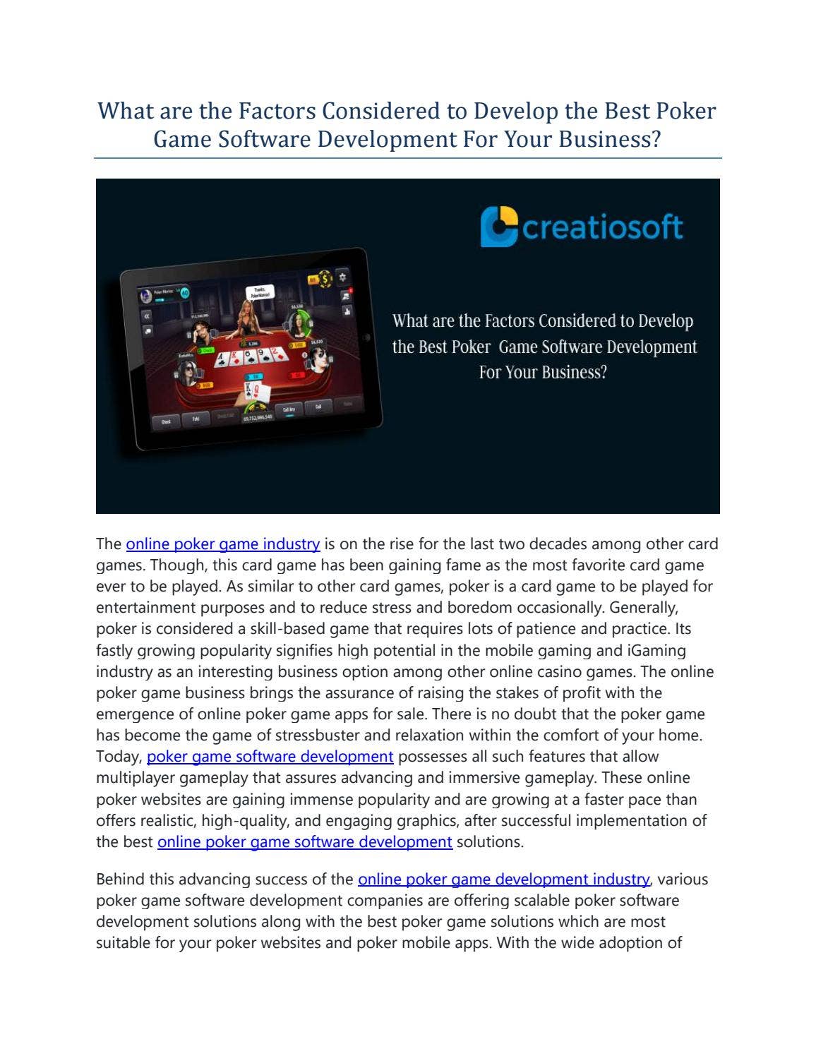 What are the Factors Considered to Develop the Best Poker Game Software Development For Your ...