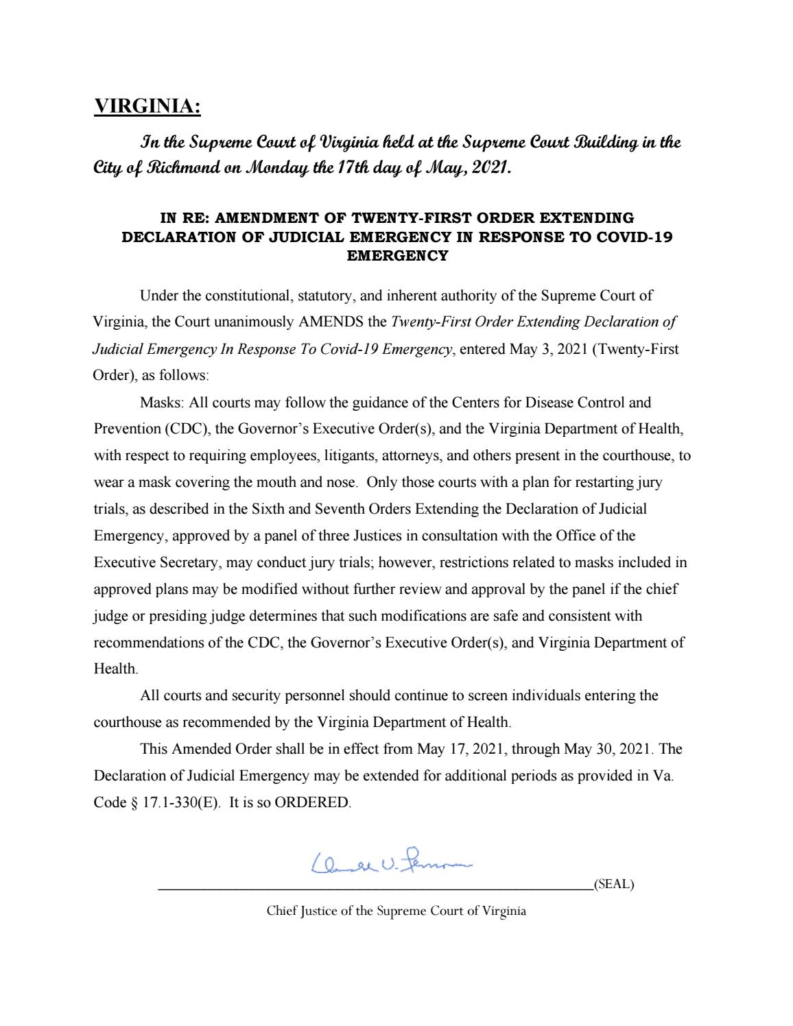 Amended Order 05-17-2021 by Norfolk Circuit Court Clerk's Office - Issuu