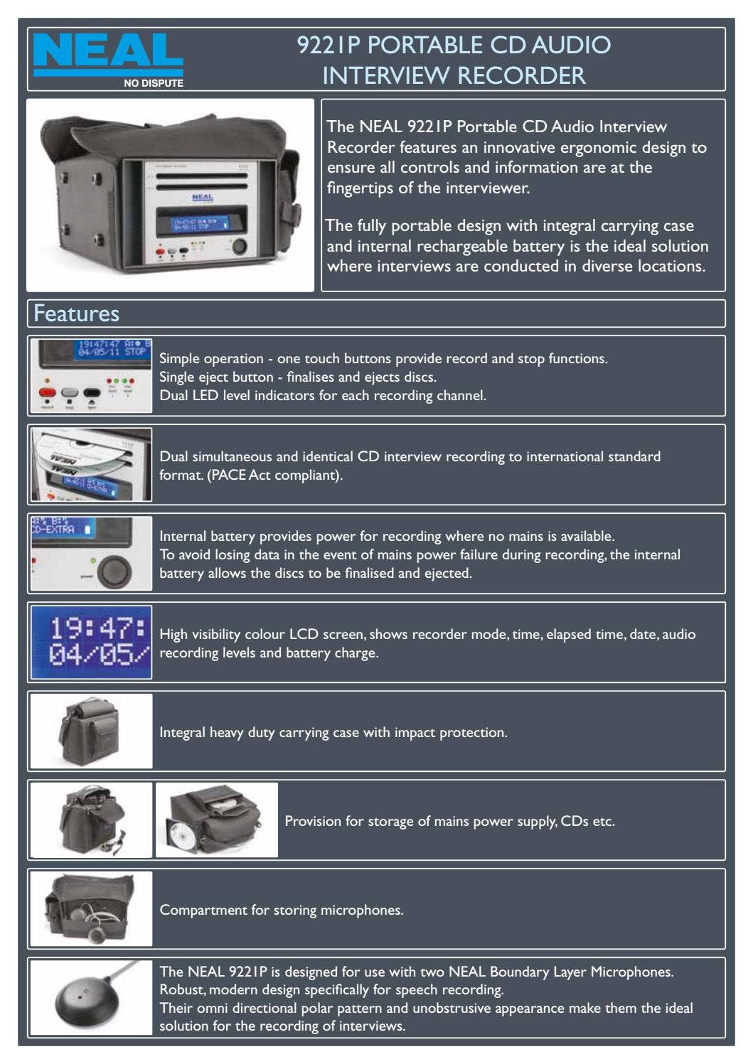 NEAL 9221P PORTABLE CD AUDIO INTERVIEW RECORDER issue 3 by Canford ...