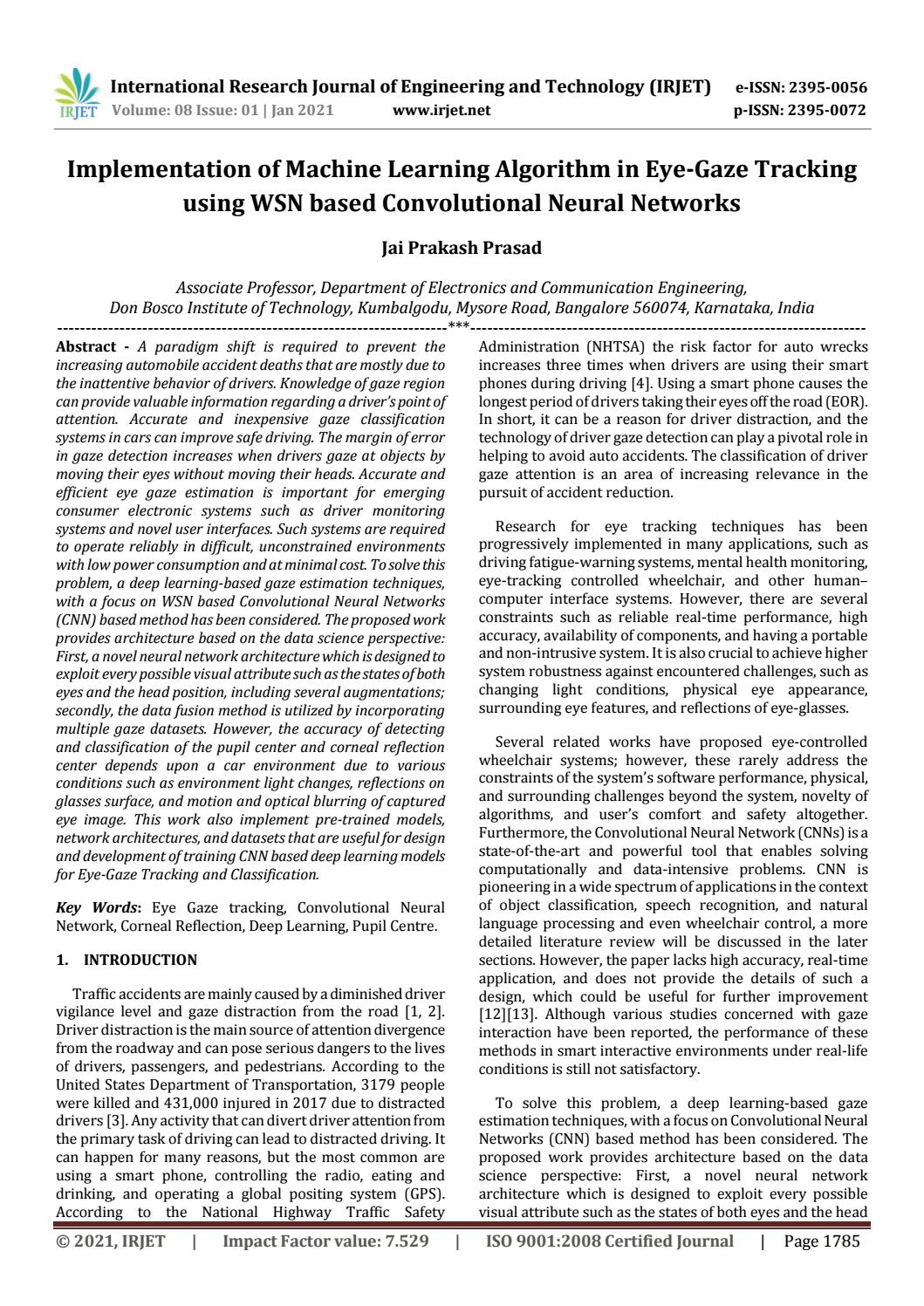 IRJET- Implementation of Machine Learning Algorithm in Eye-Gaze ...
