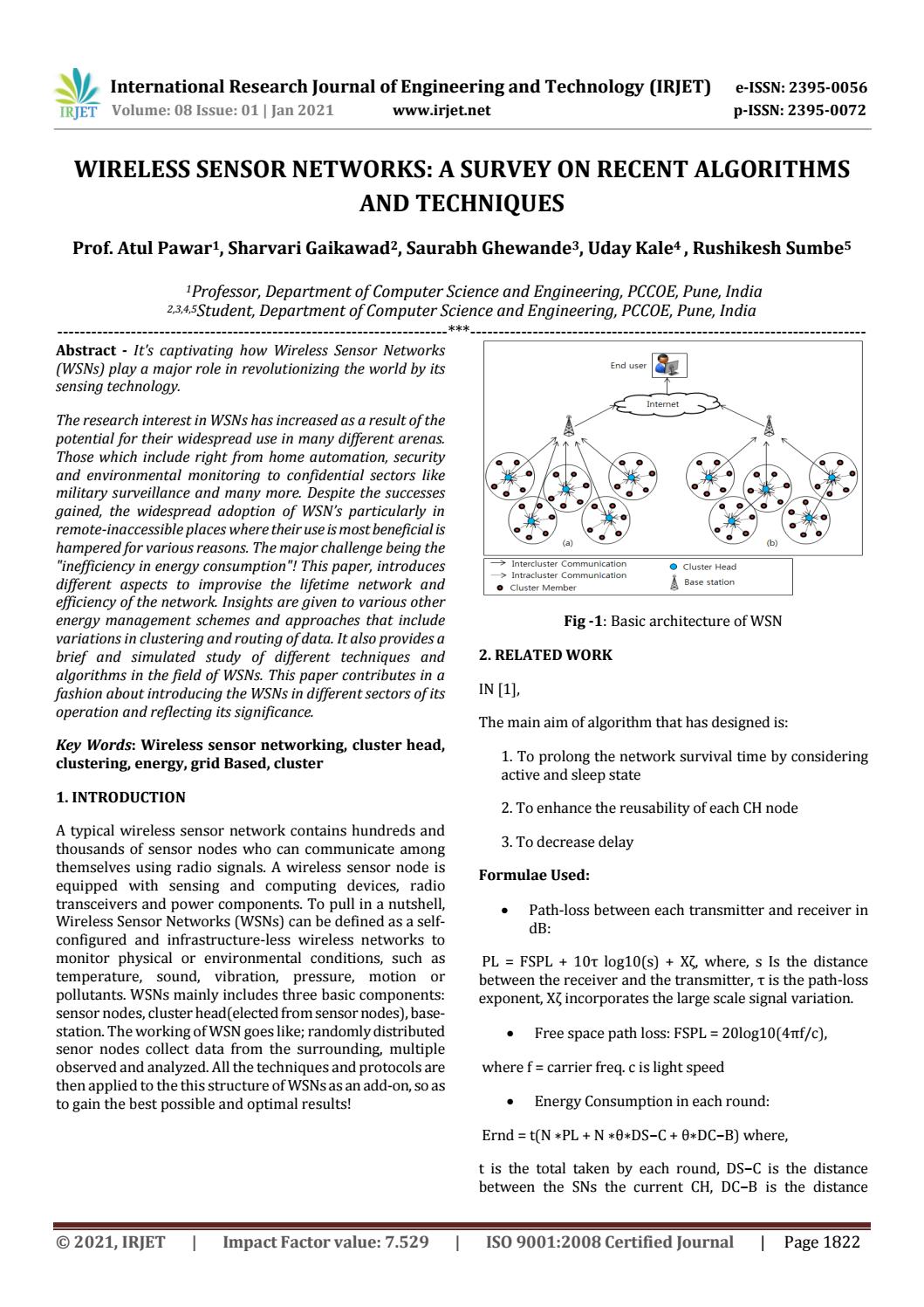 IRJET- Wireless Sensor Networks: A Survey on Recent Algorithms and ...