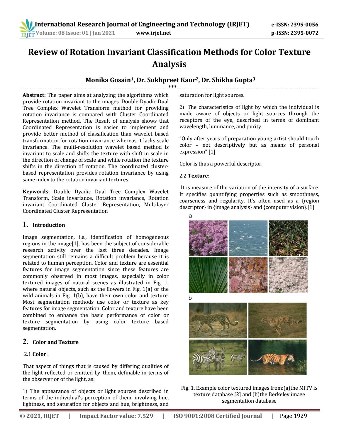IRJET- Review of Rotation Invariant Classification Methods for Color Texture Analysis by IRJET ...
