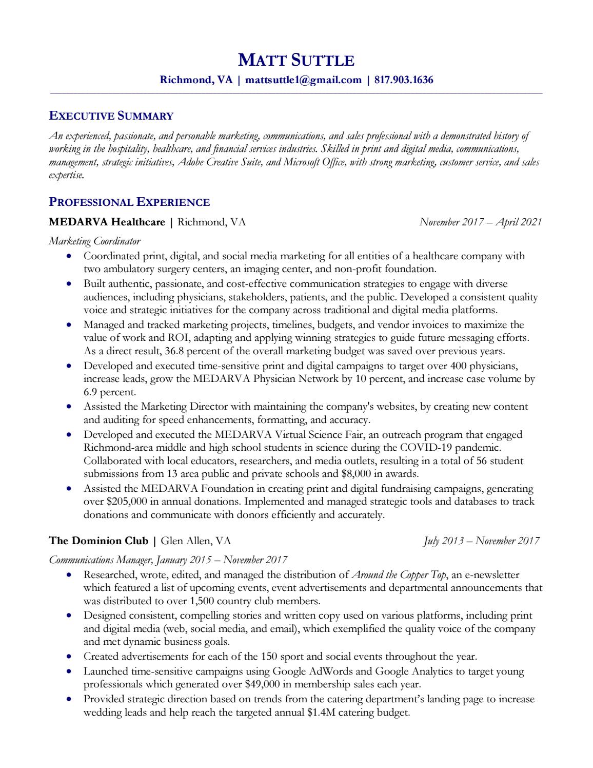 Matt Suttle Resume 2021 by Matt Suttle - Issuu