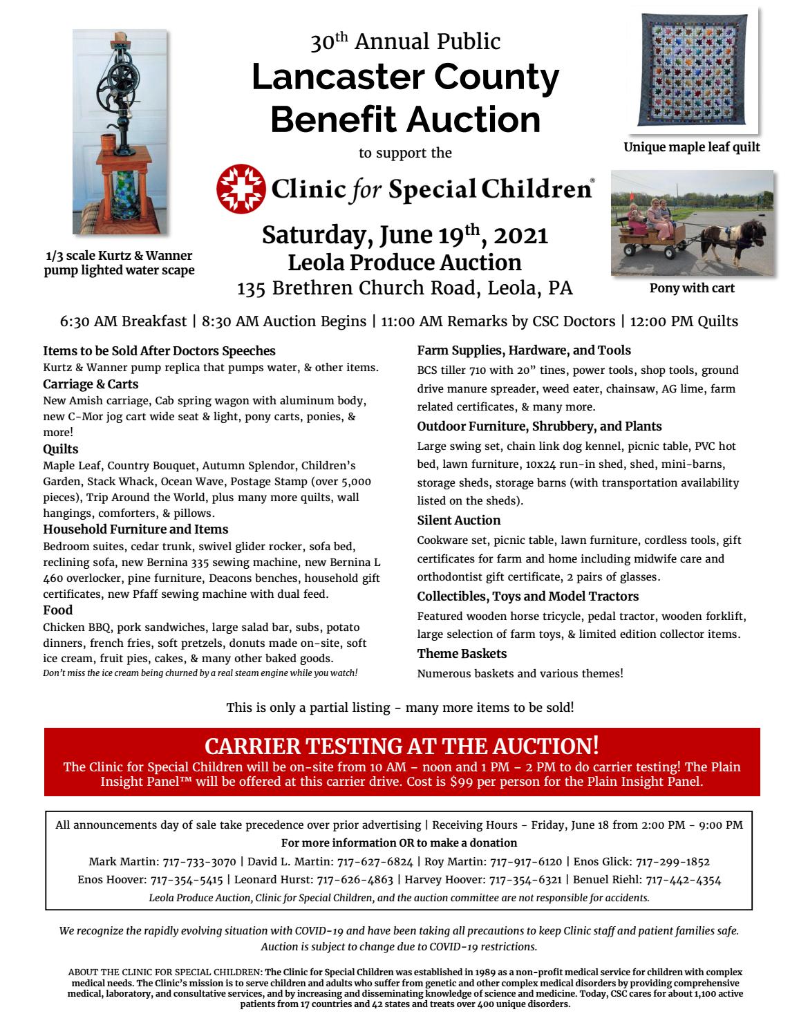 2021 Lancaster County Auction Sale Bill by clinicforspecialchildren - Issuu