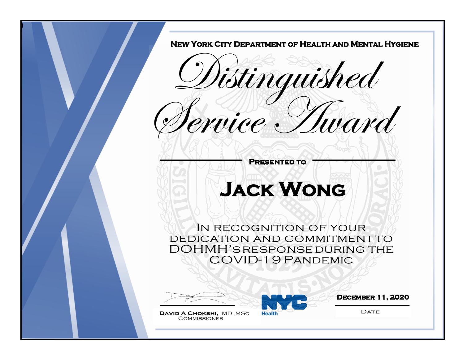 NYC DOHMH / Distinguished Service Award / 2020 by Jack Wong - Issuu