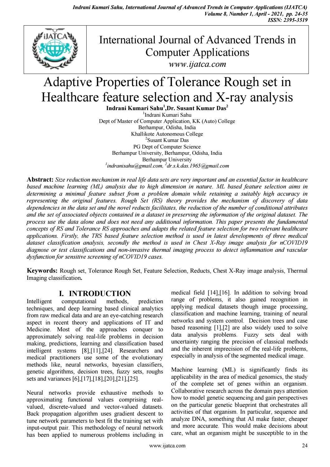 Adaptive Properties of Tolerance Rough set in Healthcare feature ...
