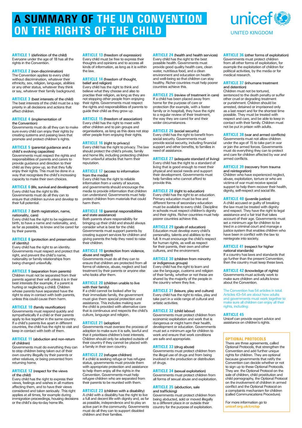 A Summary of the UN Convention on the Rights of the Child by Iconic ...