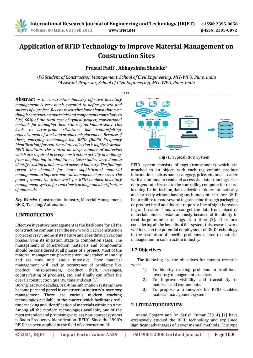 IRJET- Application of RFID Technology to Improve Material Management on ...