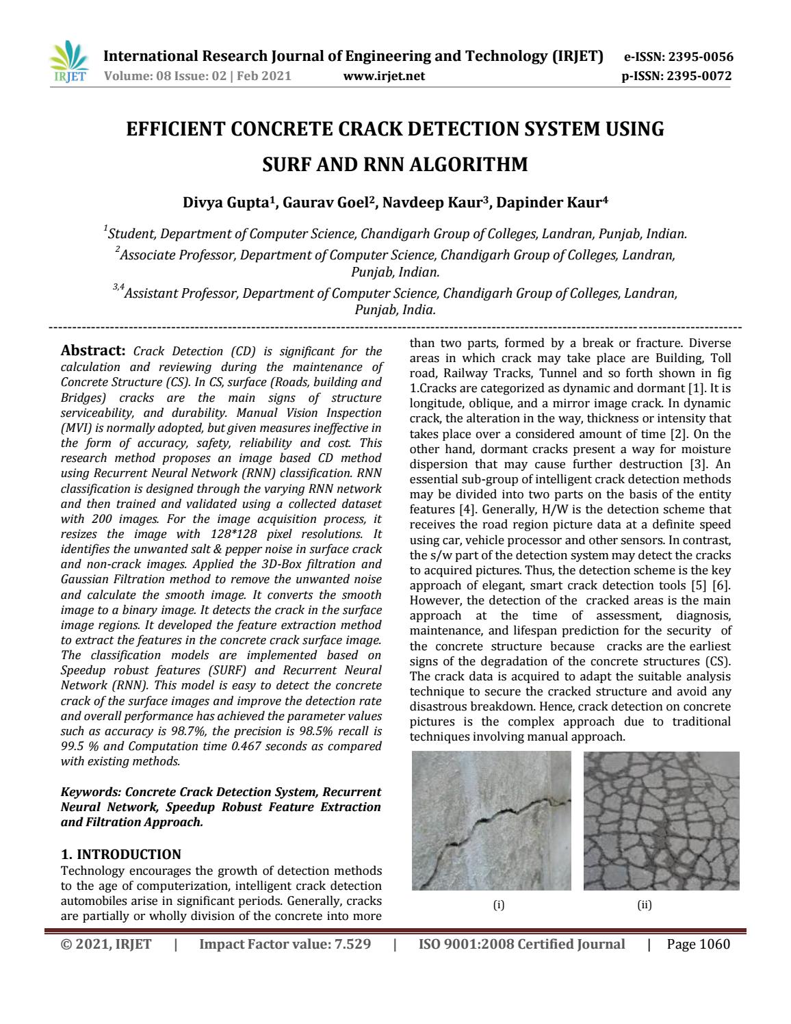 IRJET- Efficient Concrete Crack Detection System using SURF and RNN ...
