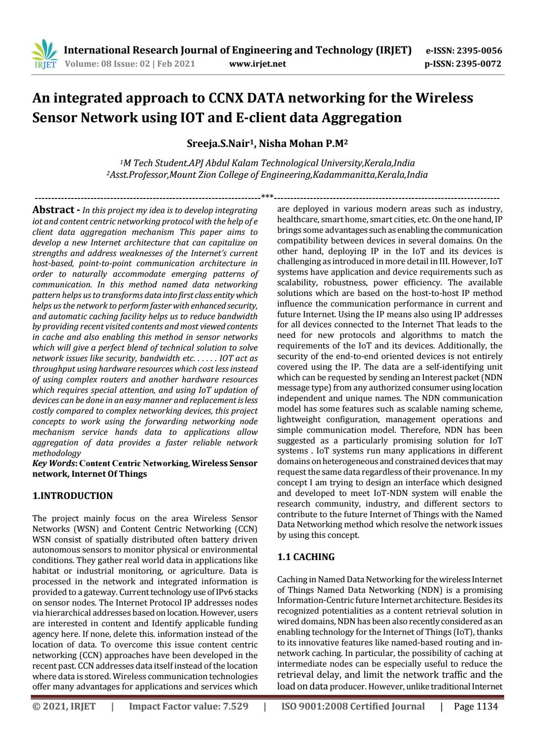 IRJET- An integrated approach to CCNX DATA networking for the Wireless ...