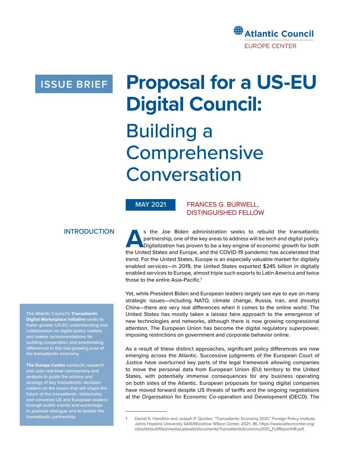 Proposal for a US-EU Digital Council: Building a Comprehensive ...