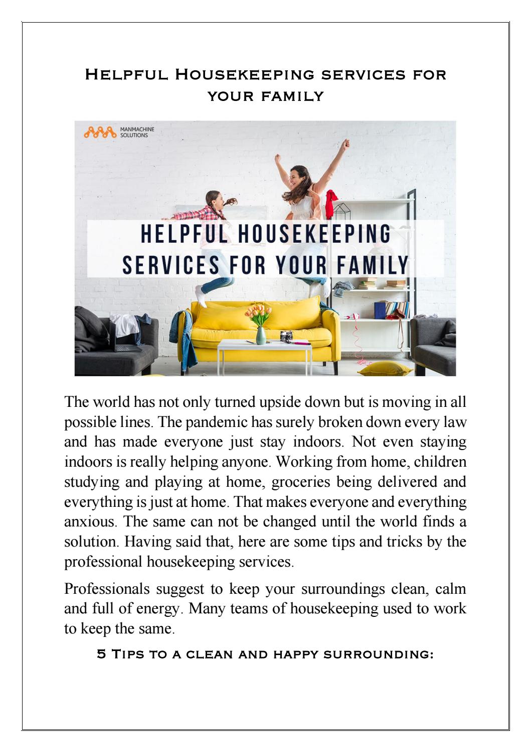5 Tips keep in mind for Housekeeping Services by Manmachine solutions ...