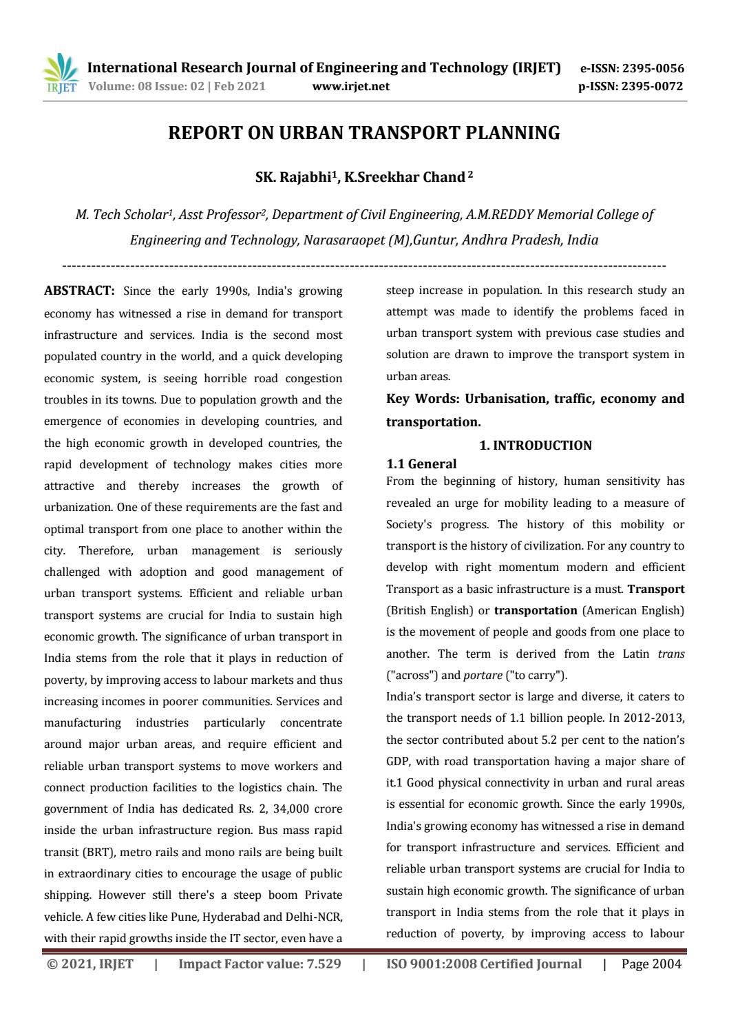 IRJET- Report on Urban Transport Planning by IRJET Journal - Issuu