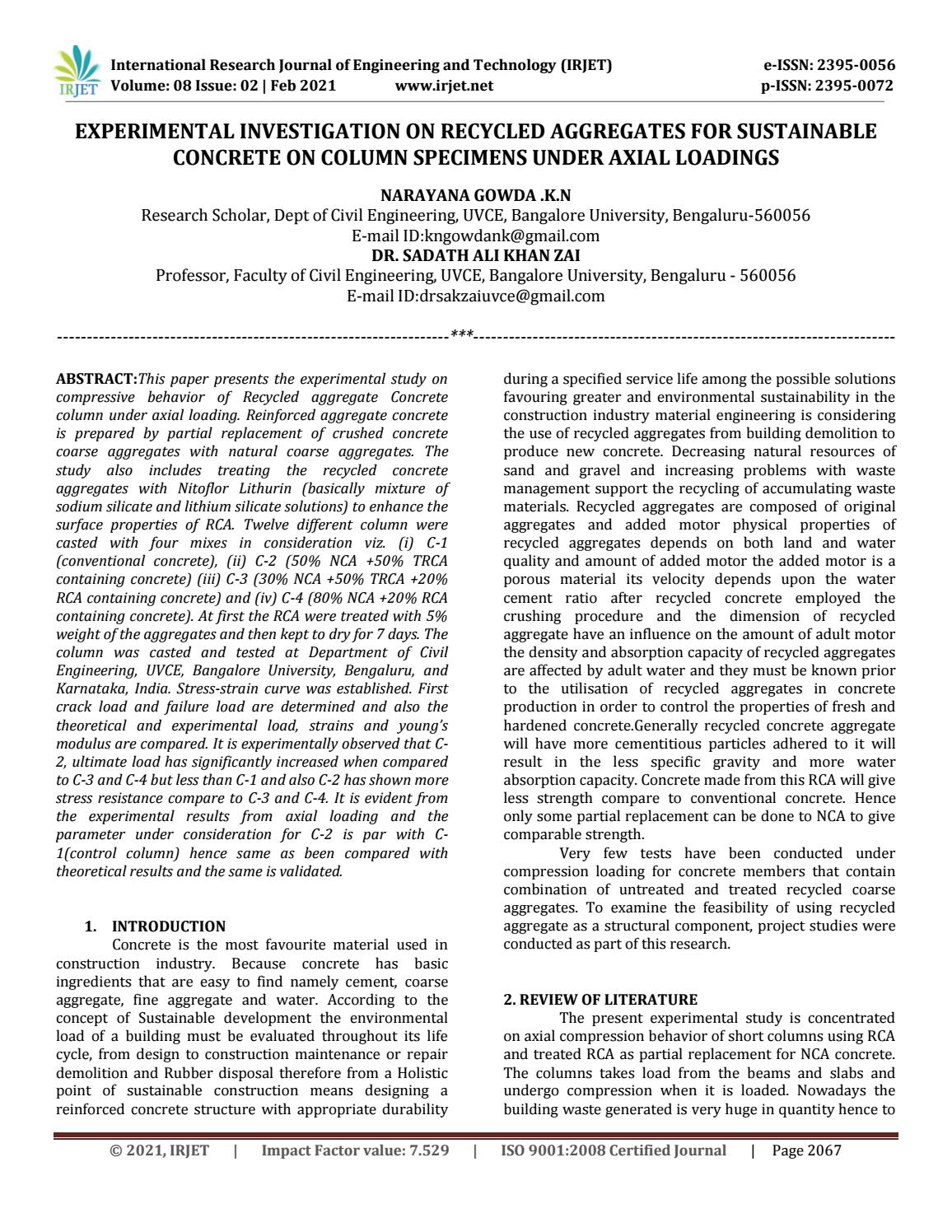 IRJET- Experimental Investigation on Recycled Aggregates for ...