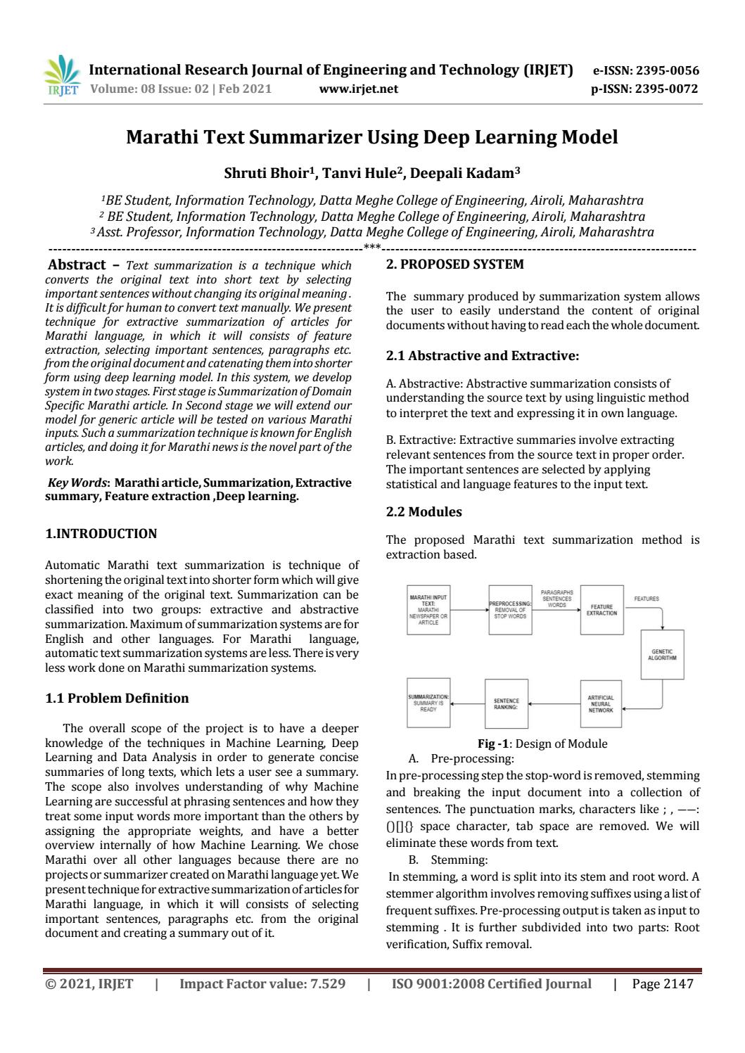 IRJET- Marathi Text Summarizer using Deep Learning Model by IRJET ...