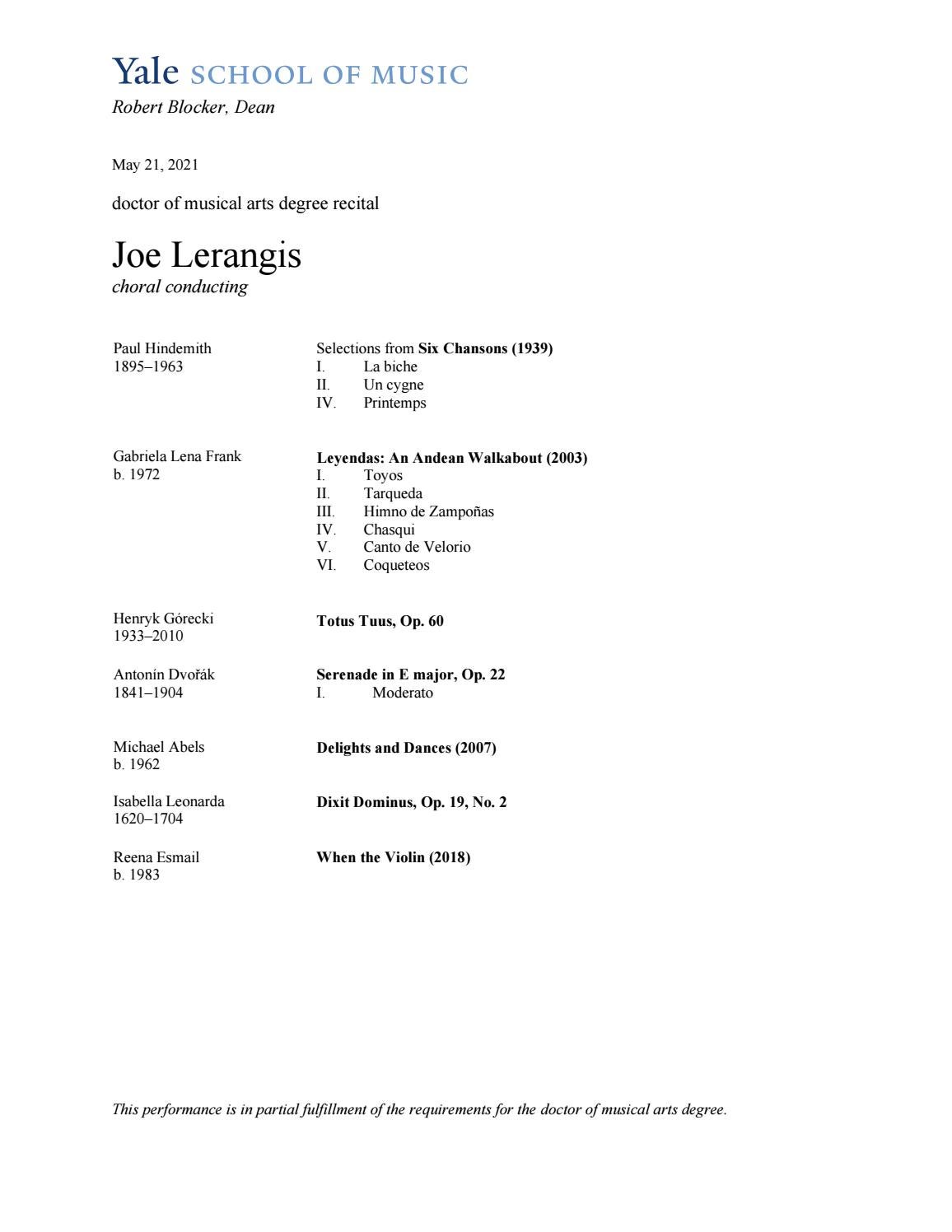 Joe Lerangis, choral conducting, May 21, 2021 by Yale School of Music ...