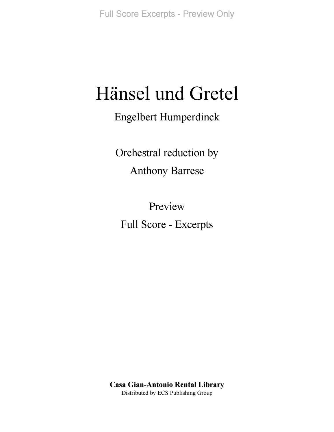 Excerpts from Hänsel und Gretel - Orchestral Reduction by Anthony ...