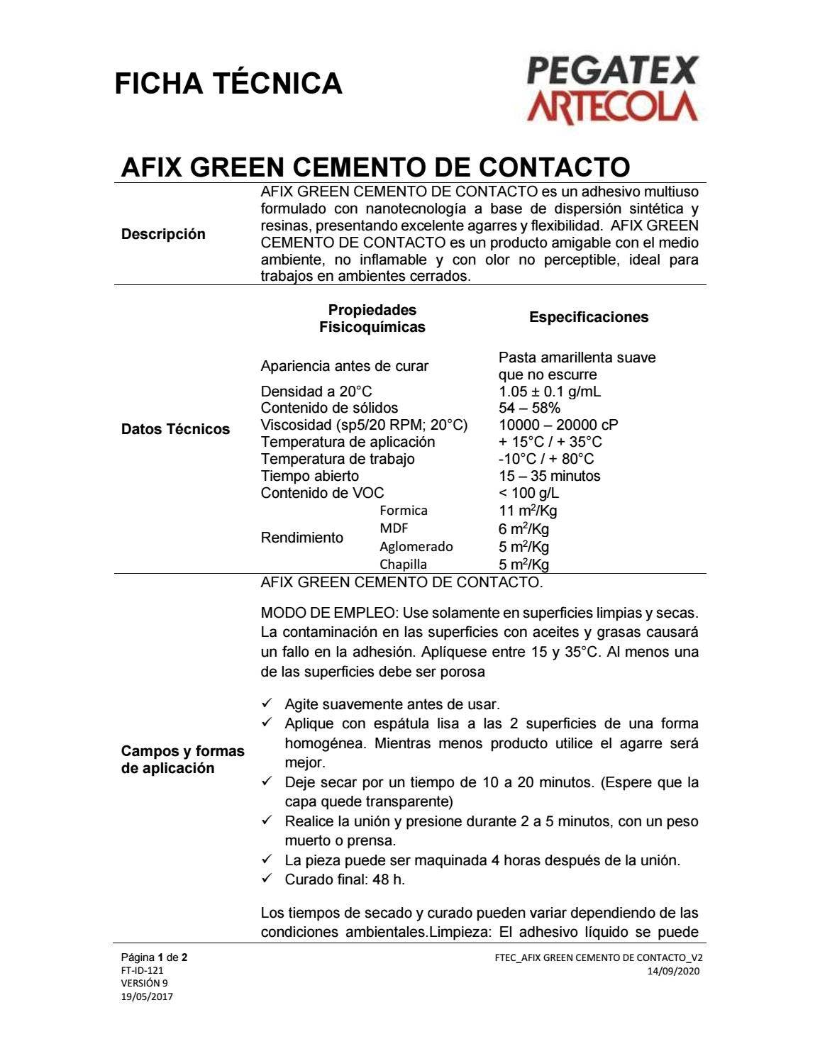FICHA TÉCNICA PEGANTE AFIX GREEN by Madecentro Colombia - Issuu