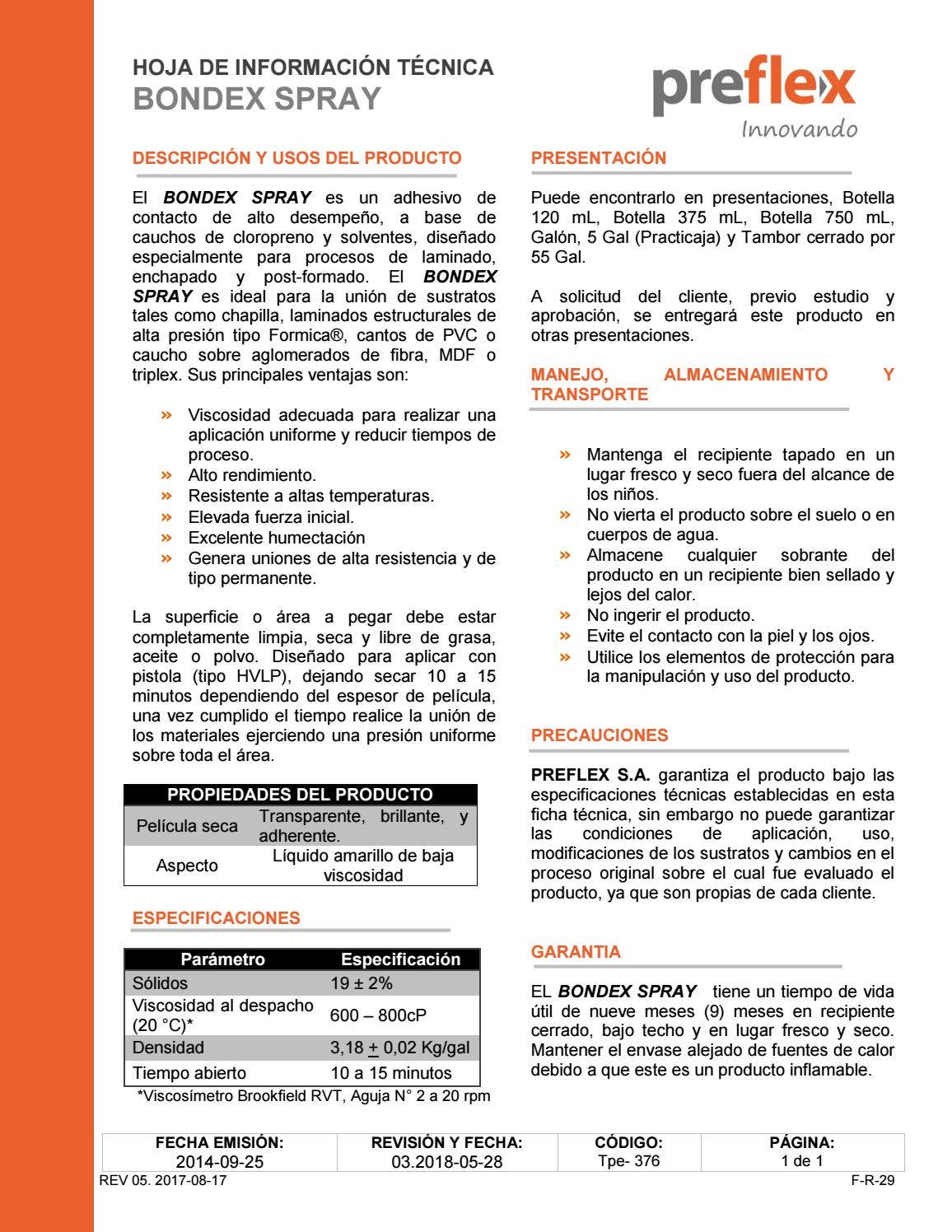 FICHA TÉCNICA PEGANTE BONDEX K SPRAY by Madecentro Colombia - Issuu