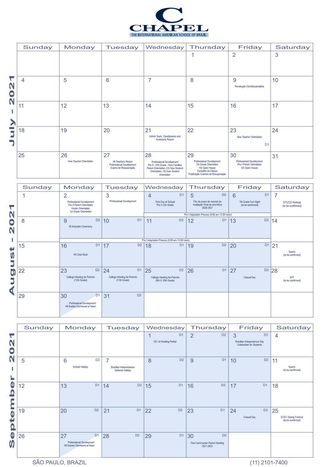 School Calendar 2021-2022 by Chapel School - Issuu