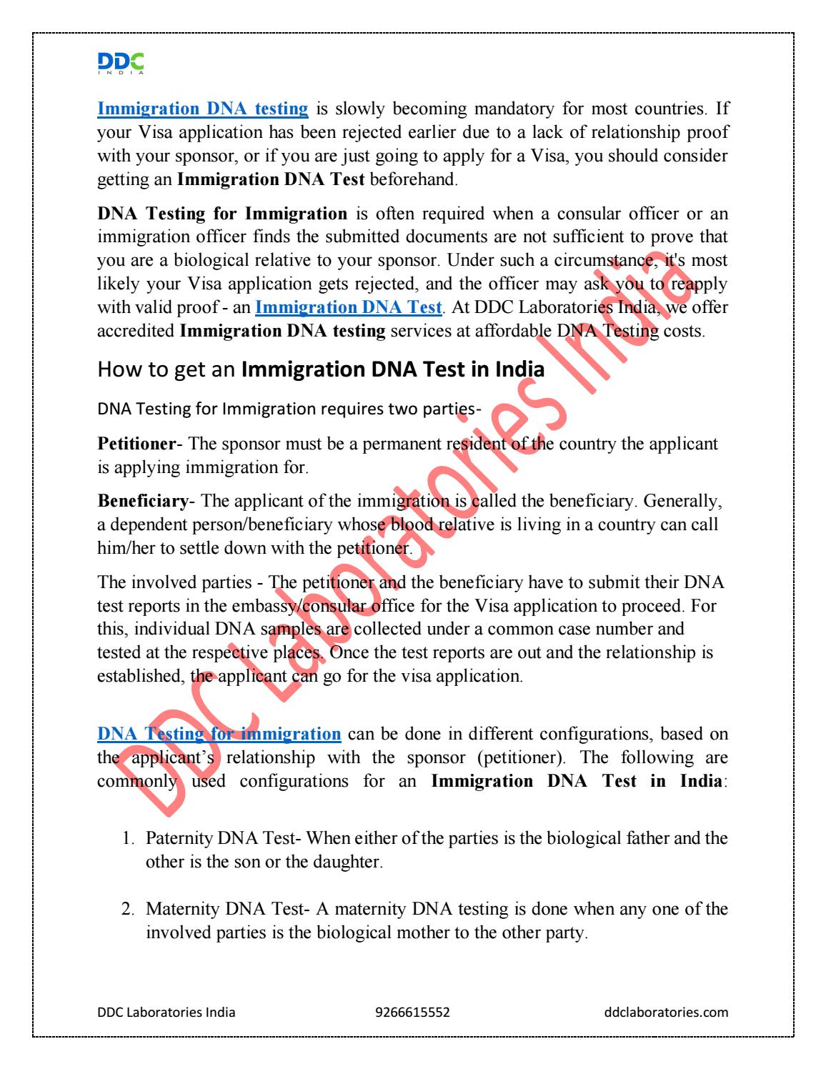 Immigration DNA testing in India by DDC laboratories India - Issuu
