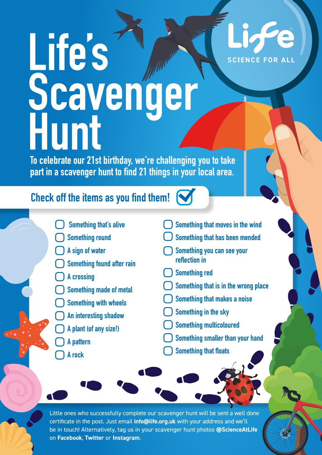 Life's scavenger hunt checklist by Centre for Life - Issuu