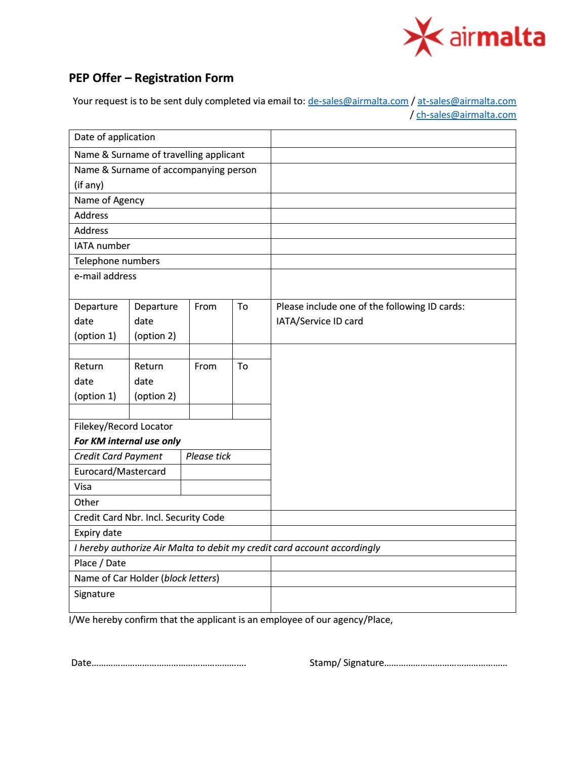 PEP Offer - Registration Form by Malta Tourism Authority - Issuu