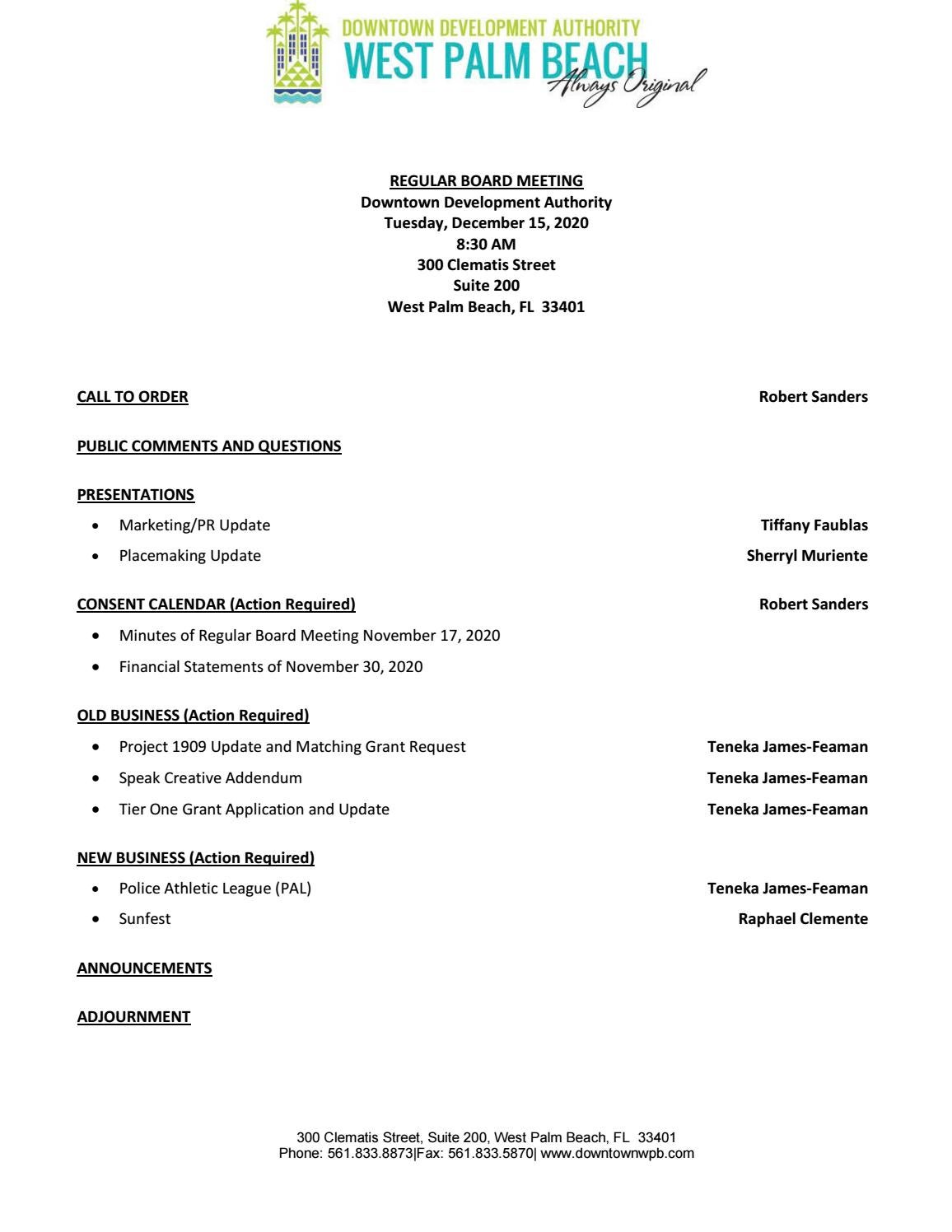 DDA Board Meeting Packet - December 2020 by WestPalmDDA - Issuu