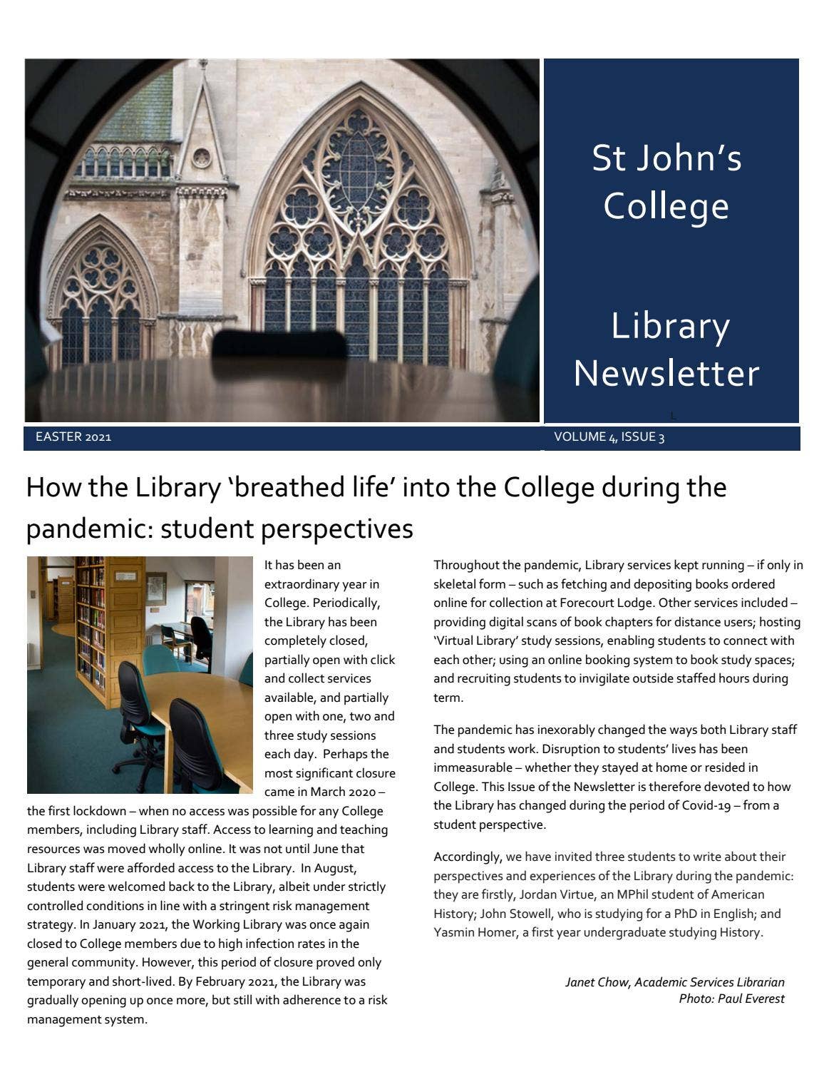 Library Newsletter Easter term 2021 by St John's College, Cambridge - Issuu