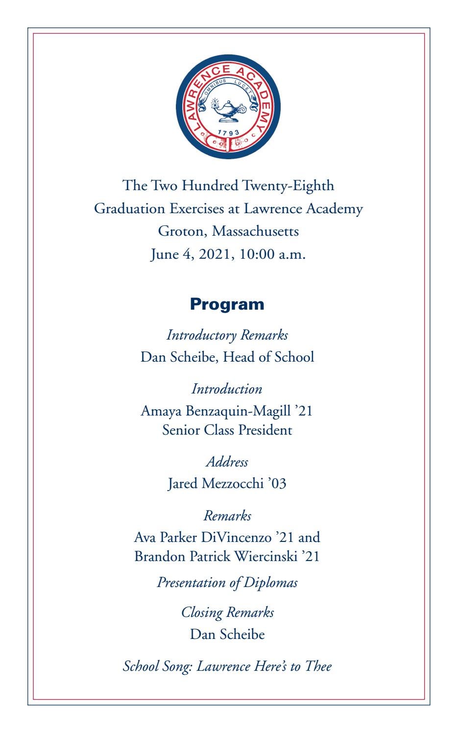 2021 Graduation Program by Lawrence Academy - Issuu